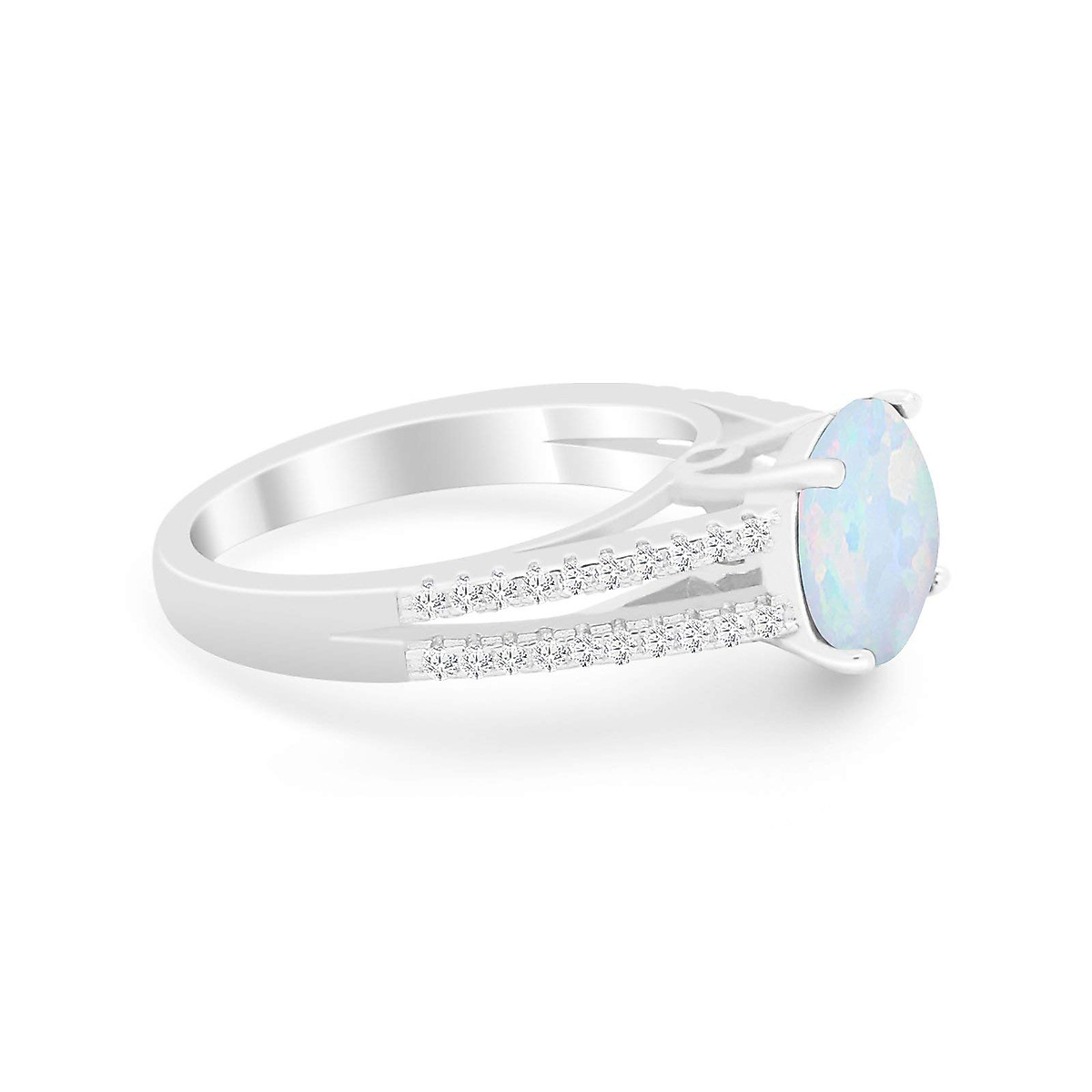 Blue Apple Co. Lab Created White Opal Size-7 Vintage Style Wedding Engagement Ring Round Simulated Cubic Zirconia 925 Sterling Silver
