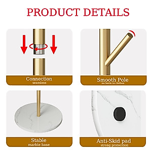 DR.IRON Metal Coat Rack Freestanding, Gold Coat Rack Stand with 8 Hooks, Sturdy Coat Racks with Marble Base, Coat Tree for Entryway, Hallway, Bedroom, Coat Hanger for Coats, Hats, Bags, Scarves