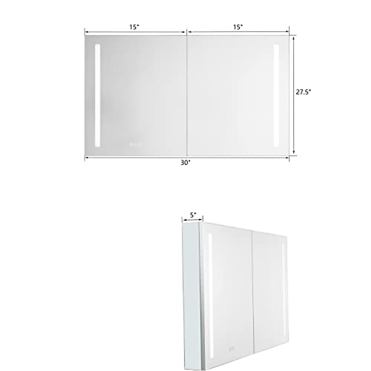 Bathlink Lighted Medicine Cabinet, 30"×27.5"×5", LED Mirror Medicine Cabinet, Recessed or Surface Mount, Defogger, Dimmer, 2 Doors Bathroom Lighted Medicine Cabinet with Mirror