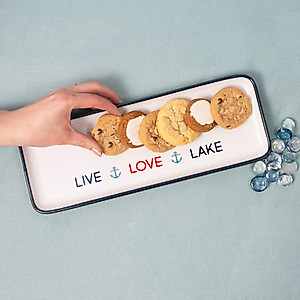 Pavilion Gift Company 67538 12 Inch Stoneware Serving Tray Live Love Lake, Blue