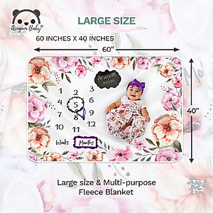ARUGUMBABY Baby Milestone Blanket Girl - Baby Photo Blanket - Growth Chart Blanket for Baby Girl - 60" x 40" Large (Purple Floral)