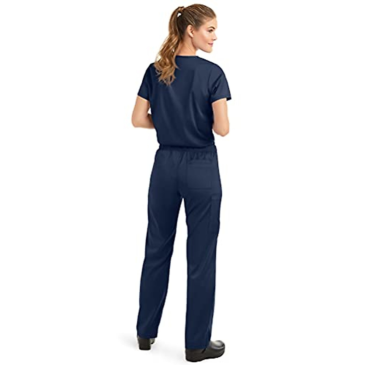 Strictly Scrubs Stretch Women’s Four Way Stretch Scrub Set – Includes V-Neck Top and Pant (Medium Petite, Navy)