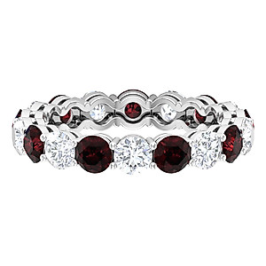 Rosec Jewels Natural Garnet Eternity Wedding Band, Full Eternity Ring for Women, Aaa Quality, 14K White Gold, Size:US 8.00