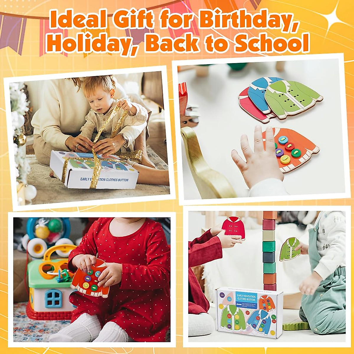 WEBEEDY Wooden Clothes Lacing Game, Montessori Fine Motor Skill Threading Game, Sewing Button Lacing Card Game, Early Development Game,8.66x5.51x1.97 Inch