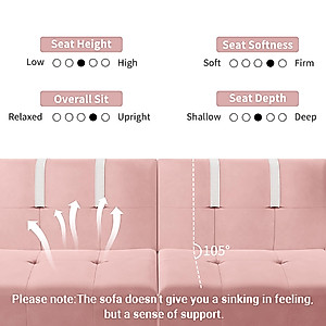 Shintenchi Futon Sofa Bed Modern Folding Sleeper Couch Bed for Living Room,Velvet Loveseat Sofa Couch Sofa cama for Apartments Office Small Spaces,w/Adjustable Armrests Backrest,Pink