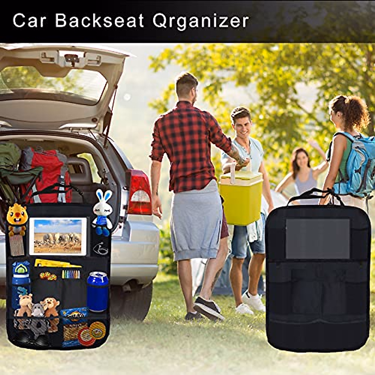 Exptolii Car Backseat Organizer, Seat Back Protector Kick Mats with 10" Tablet Holder and 10 Storage Pockets for Kids, Toddlers, Travel Accessories (1 Pack)