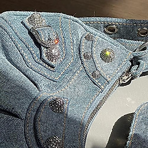 Cross Body Bag Purses for Women Shoulder Bag in Blue Denim With Rhinestons Fashion Rivet Punk Bag