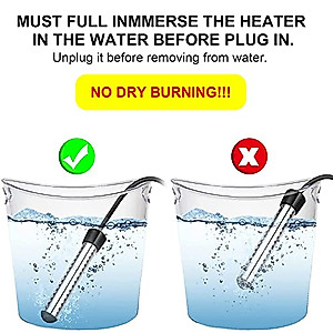 Immersion Water Heater, Bucket Water Heater, Submersible Water Heater 304 Stainless Steel Guard, Pool Heaters for Boiling Bath Water to Heat 5 Gallons of Water in Minutes-U.S Standard