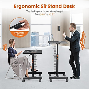 Sweetcrispy Small Mobile Rolling Standing Desk - Overbed Table, Teacher Podium with Wheels, Adjustable Work Table, Rolling Desk Laptop Computer Cart for Home, Office, Classroom