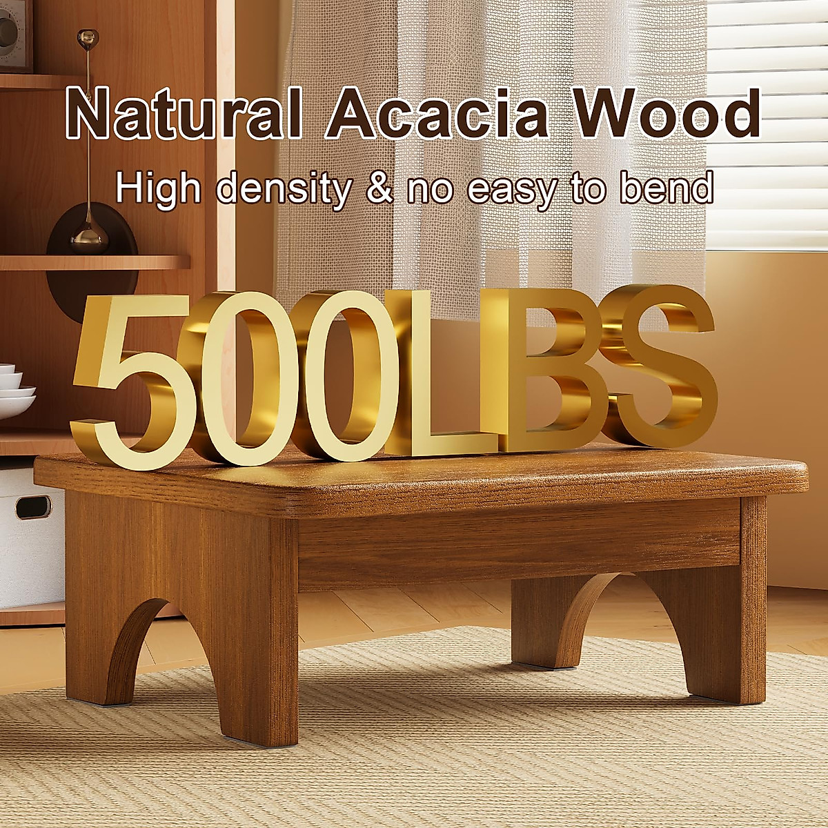 Kzeirm Wooden Step Stool, 6.5" Acacia Wood Step Stool, Step Stools for Adults Kids with 500 lbs Capacity, Bed Steps for High Beds, Small Step Stool for Bathroom Kitchen, Platform Stepping Foot Stool