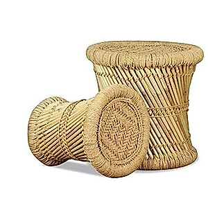 KAM Home Handicrafts Bamboo Stool MUDDA Stool Set of 2 PCS Chair/Stool/Muddha/Mudda for Outdoor Indoor Furnishing 2 Piece