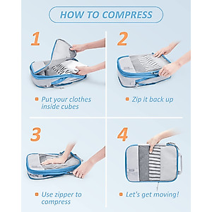 BAGSMART 6 Set Compression Packing Cubes for Travel, Lightweight Vacation Travel Essentials, Travel Accessories for Suitcase Organizer Bags Set, Durable Luggage Organizer Travel Bags