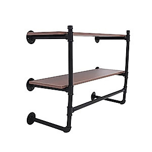 Gdrasuya10 Wall Mounted Clothes Rack with Shelf, Industrial Retail Garment Rack Display Rack Metal Cloths Rack Space-Saving Clothing Storage Rack for Commercial Home, (2-Tier,36.22 x 9.84 x 21.64 in)