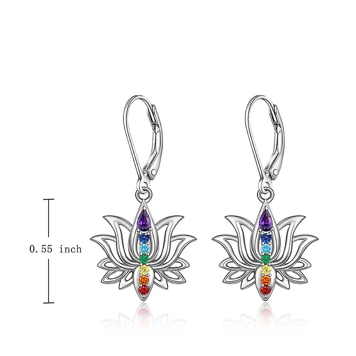 Chakra Earrings Lotus Flower 7 chakra Stones Leverback Earrings for Women Dangle Yoga Lotus Jewelry Balance Meditation