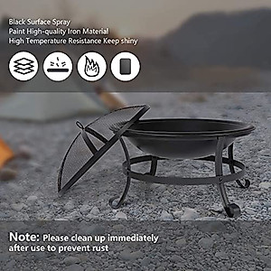 22” Fire Pit Portable Folding Steel Fire Bowl Wood Burning, BBQ Grill w/Mesh Spark Screen Cover Log Grate and Poker for Backyard, Camping, Picnic, Garden