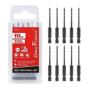 VALYRIANTOOL 10PCS 3/32" Impact Drill Bit Set, Hex Drill Bit Set, Black Gold Drill Bits Set, HSS Quick Change Impact Driver Drill Bit Set for Copper, Aluminum, Zinc Alloy, Wood, Plastic