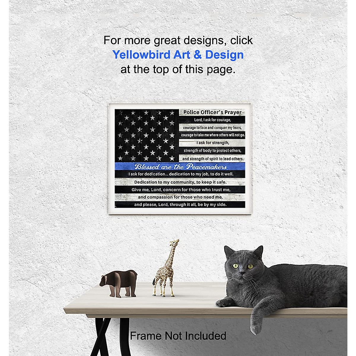 Police Officers Prayer Wall Art Print - Inspirational Religious Patriotic Thin Blue Line American Flag - Patriotic Gift for Cops, First Responders, Law Enforcement - Home or Room Decor Poster