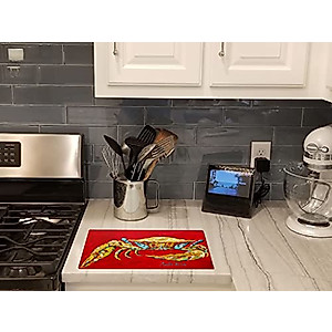 Caroline's Treasures MW1116LCB Crab Blue on Red, Sr Glass Cutting Board Large Decorative Tempered Glass Kitchen Cutting and Serving Board Large Size Chopping Board