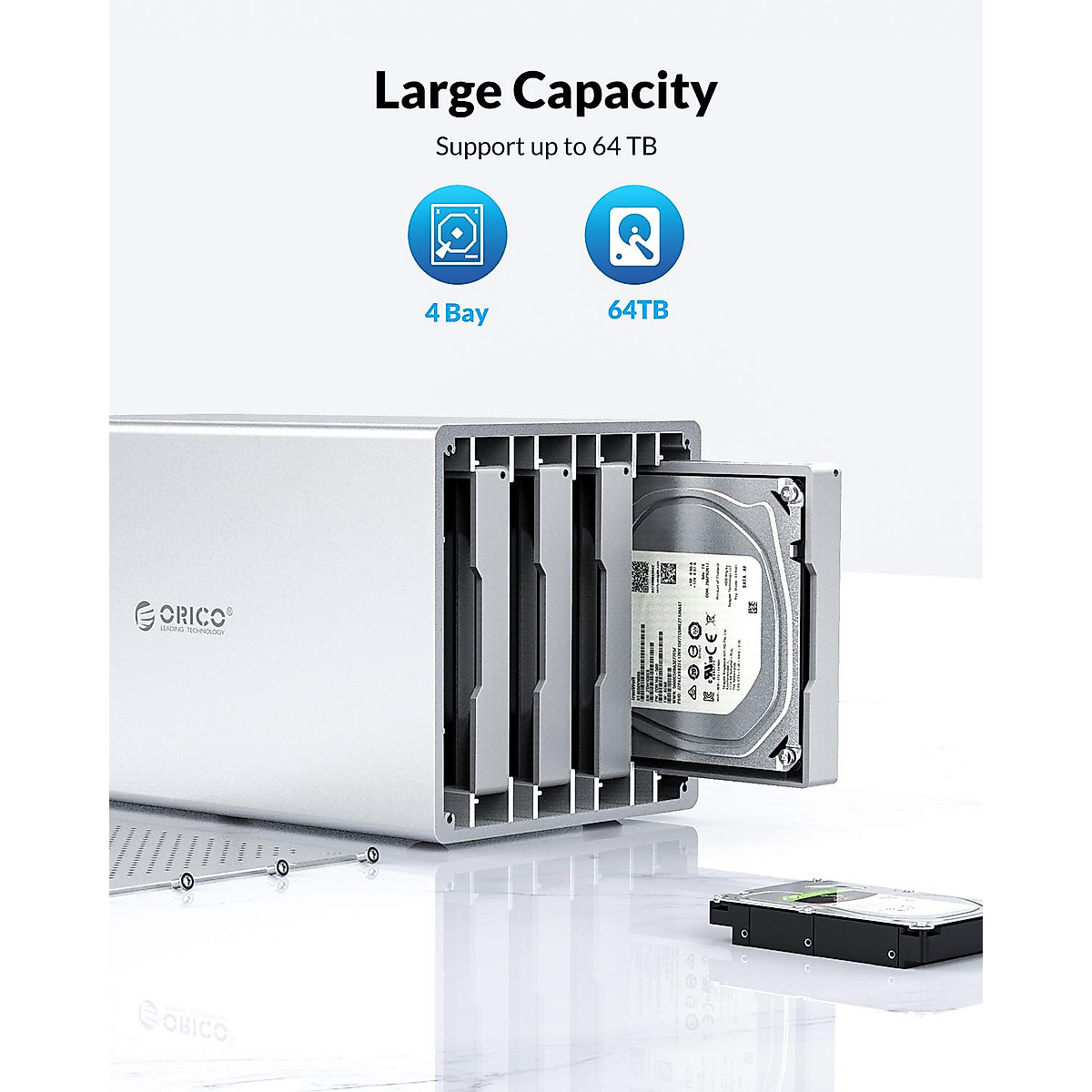 ORICO 3.5'' 4 Bay External Hard Drive Enclosure with RAID USB 3.0 to SATA III Aluminum Drive HDD Enclosure Support RAID0/1/3/5/10/JBOD/Clear-WS400RU3