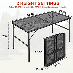 MIGOSEN Outdoor Picnic Folding Camping Table，Folding Grill Table with Mesh Desktop,Adjustable Height Collapsible Table for Picnic,Camping,BBQ (23.6" W x 35.4" L x 26" H)