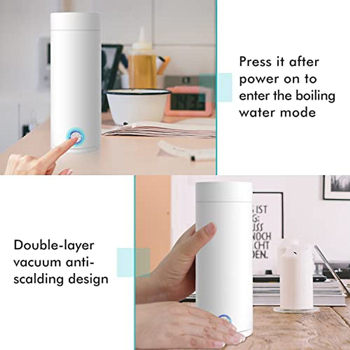 Portable Electric Kettle, 350ml Travel Kettle 304 Stainless Steel Mini Electric Kettle with Auto Shut off & Fast Boil 3-in-1 Portable Tea Kettle JAYWAYNE Travel Water Boiler/Heater/Warmer,White