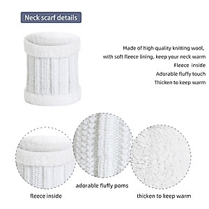 Pom Beanie Hat Scarf Gloves Set 3 in 1 Warm Thick Lining Slouchy Beanie Hats Scarf Touch Screen Gloves for Womens Girls (White)