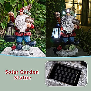Vofuly Gnome Garden Decoration with Solar Lights, Garden Sculpture Yard Statue ,Lawn Ornament with Lantern for Outdoor Garden Patio 13inch, Gift for Yard Decoration