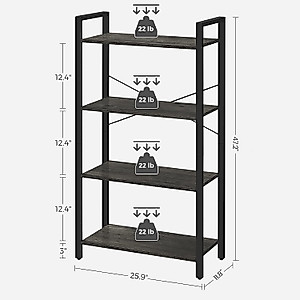 VASAGLE Bookshelf, 4-Tier Shelving Unit, Bookcase, Book Shelf, 11.8 x 25.9 x 47.2 Inches, for Home Office, Living Room, Charcoal Gray and Black ULLS060B04
