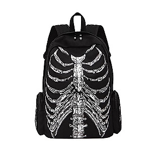 VALICLUD Punk Style Shoulder Bag Gothic Backpack Ribcage Skeleton Backpack Canvas Skull Backpack Skull Laptop Bag Halloween Backpack Goth Accessories for Men Women Canvas Casual Daypack