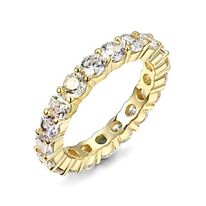 NYC Sterling 4MM Gold Cubic Zirconia Round Luxury Eternity Rings, Box Included (5)