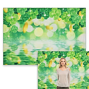 3x5ft Happy St. Patrick's Day Backdrop Shiny Spring Green Clovers Backdrop for Photography Green Shamrock Photo Background for St Patrick’s Day Decoration for Children Adult Festival Celebration Party
