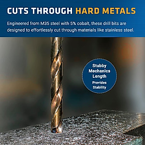 Century Drill & Tool, 26121, 21 PC Uest,Jobber Drill Bit,ProGrade, Cobalt Steel, High Speed Drill Bit Pack