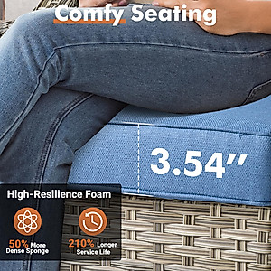 ovios 2 Piece Outdoor Patio Furniture with Single Sofa,Rattan Wicker Coversation Set with High Back,Sectional Sofa for Outside Porch Balcony Backyard Pool,Blue