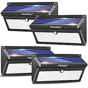 Neloodony Solar Outdoor Lights 100 LED Motion Sensor Solar Lights Wireless IP65 Waterproof Security Lights Solar Powered Outdoor Lights for Front Door Patio Garden Yard Wall (2000LM, 4Pack)