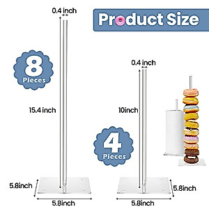 12 Pack Acrylic Donut Stands Clear Donut Holder 15.4 Inch and 10 Inch Donuts Display Stand Removable Donut Tower Stand Bagels Wall Display Stand Holder for Birthday, Wedding, Baby Shower Party
