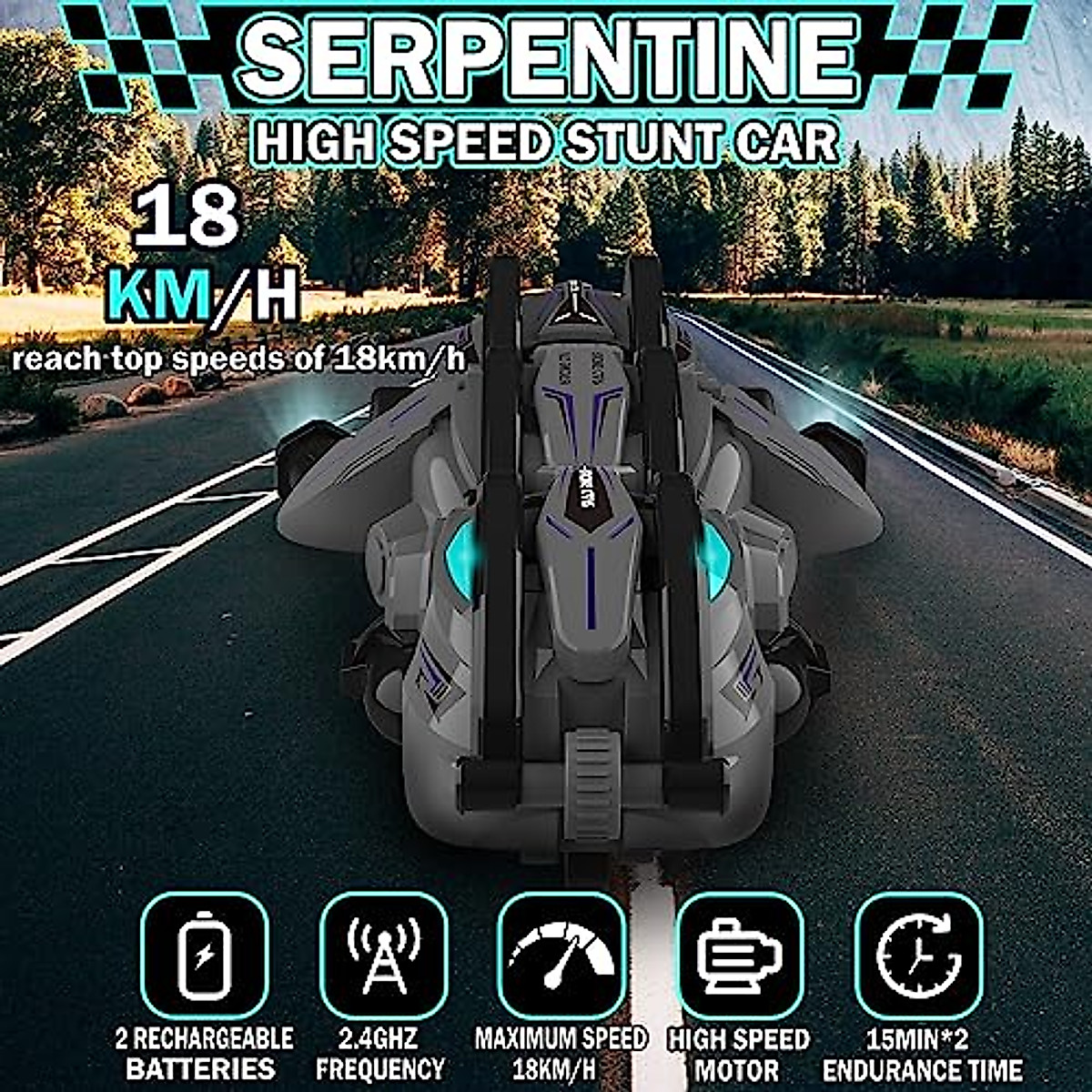 LEAMBE RC Cars Remote Control Car, RC Stunt Snake Car 360°Roll Toys for Boys Age 8-12, Toys for 6 Year Old Boys Outdoor Toys Car Racing Games 2 Batteries