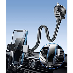 Windshield Car Phone Holder Mount Dashboard/Suction Cup/Window, 13" Phone Holder for Car Dashboard with Super Sticky Gel Pad, Truck Cell Phone Holder for Car, Compatible with Thick Case & Large Phone