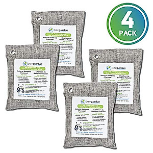 PureGuardian CB200 Bamboo Charcoal Air Purifying Bag, Eco-Friendly, Naturally Absorbs Odors, Excess Moisture and Pollutants, 200g, 4-Pack, Gray