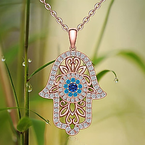 Hamsa Hand Evil Eye Necklace 925 Sterling Silver Rose Gold Plated Vintage Fatima Hand Good Luck Women Pendant Necklace