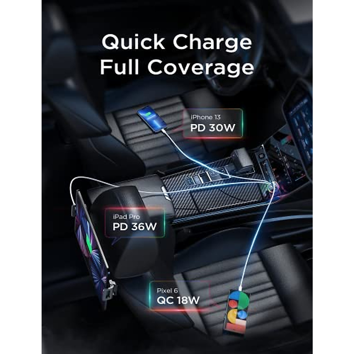 Car Charger USB C, 66W LISEN 3 USB Port [PD 36W+QC 30W] All Metal Car Charger iPhone, Fast Charging Car Adapter Colorful Lighting PD&QC 3.0 for iPhone 14 13 Pro, Samsung S23 iPad MacBook Pro Laptop
