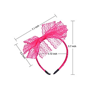 Blulu 80's Lace Headband Costume Accessories for Halloween 80s Theme Party, Avoid Headache Neon Lace Bow Headband, Set of 4 (Red, Fluorescent Green, Lake Blue, Purple)