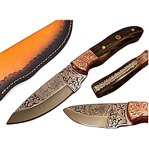 HF ENTERPRISES 440 Stainless Steel Hand Engraved Fixed Blade Hunting Camping Survival tactical EDC Knife with Leather sheath and storage box