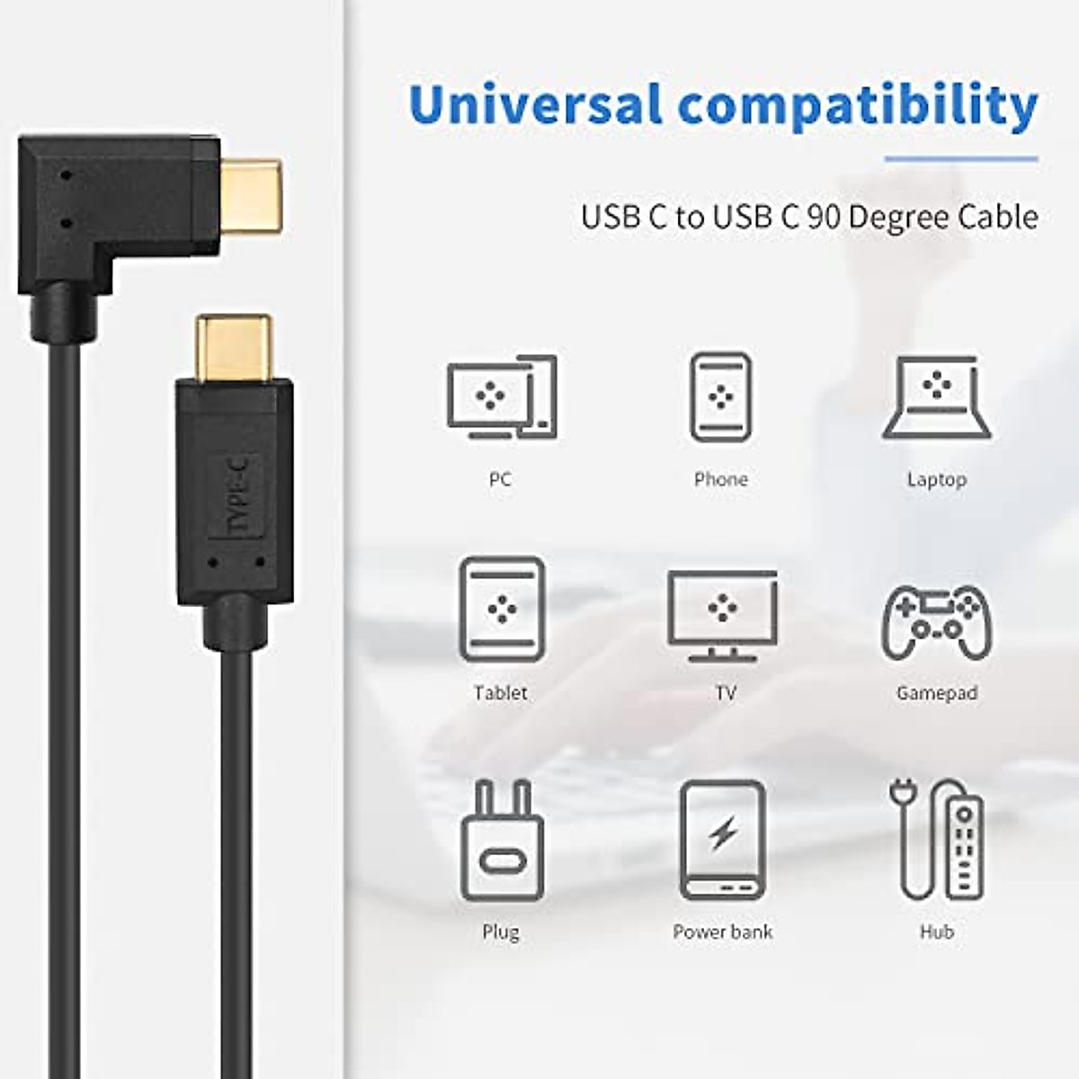 Poyiccot Right Angle USB C Cable 2ft, 90 Degree USB C to USB C Cable, Type C to Type C Cable, 10gbps 60W USB 3.1 Type C Fast Charging Cable for Laptop & Tablet & Mobile Phone (USB C Right Angle)