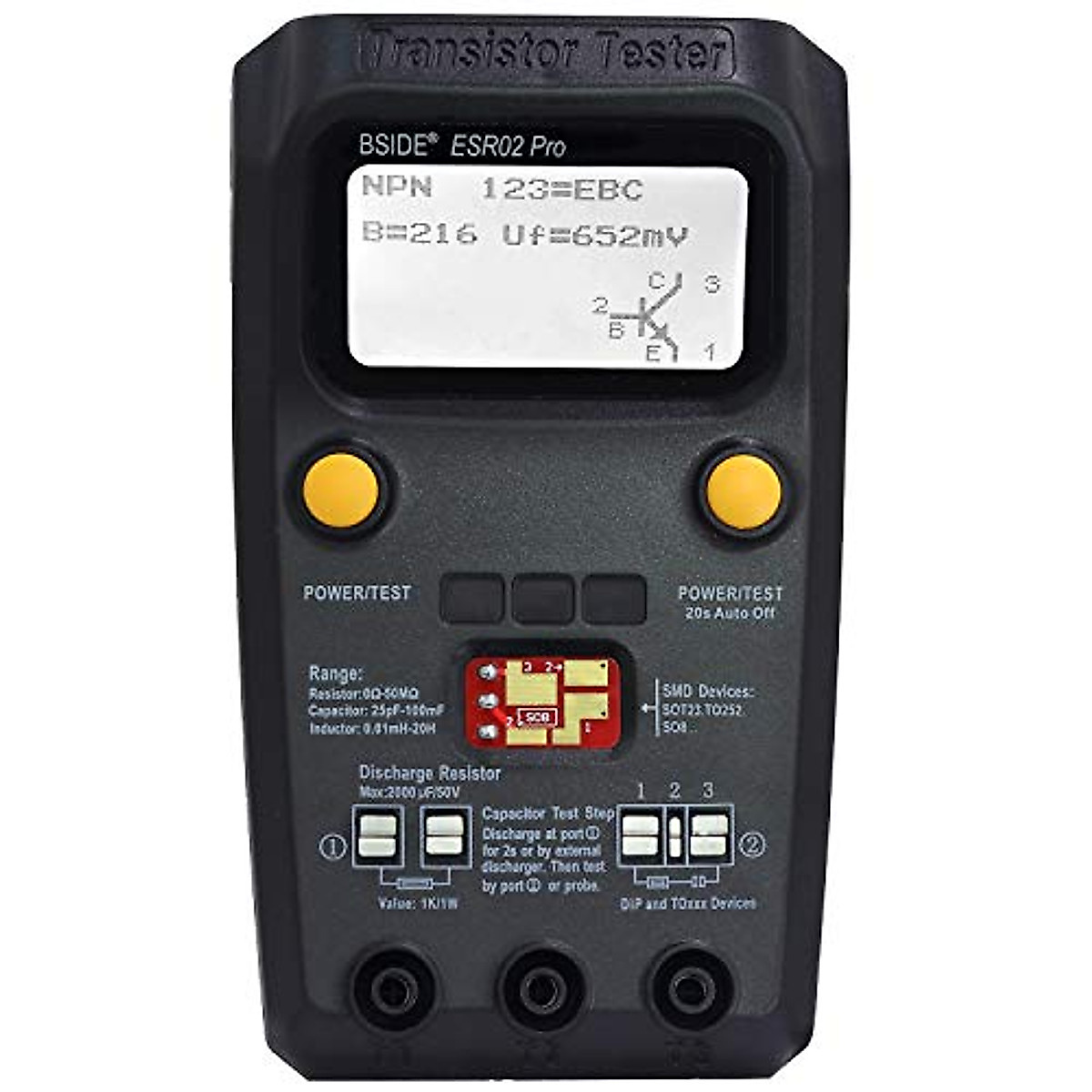 BSIDE ESR02 PRO Digital Transistor Tester SMD Components Meter Mega328 NPN/PNP Diode Triode Capacitor Inductance ESR Checker with Tweezers