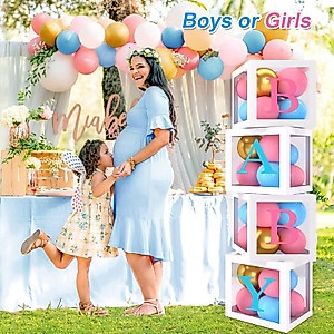Gender Reveal Baby Balloon Boxes Decorations, Pink Blue Balloon Arch Garland Kits With 4pcs Baby Boxes, Gender Reveal Backdrop for Baby Shower,Boy or Girl gender Reveal Party Supplies(141pcs)
