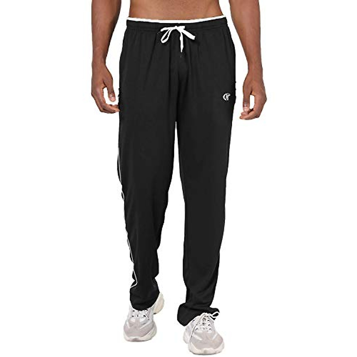 NEIKU Men's Lightweight Sweatpants Loose Fit Open Bottom Mesh Athletic Pants with Zipper Pockets Black/White L