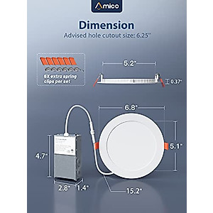 Amico 12 Pack 6 Inch 5CCT Ultra-Thin LED Recessed Ceiling Light with Junction Box, 2700K/3000K/4000K/5000K/6000K Selectable, Dimmable Canless Light, 1200LM High Brightness Downlight, 15W Eqv 130W, ETL
