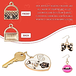 BigOtters 38PCS Assorted Mini Gold Plated Enamel Charm Set, 18PCS Women Makeup Fashion Charms Pendant Lipstick Perfume Fashion Style Charm Pendant with 20PCS Golden Ear Hooks in Jewelry Making