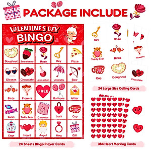 Valentines Day Large Size Bingo Game Card for Kids/Adults, 24 Players - Valentine Game for Family/School Classroom/Large Group, Valentine Party Favor for Boy/Girl