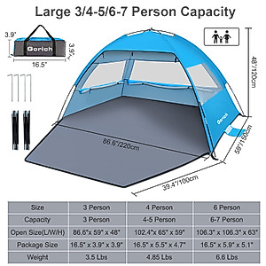 Gorich Beach Tent for 6 People + Beach Tent Poles for Replacement (6 People, Sky Blue)